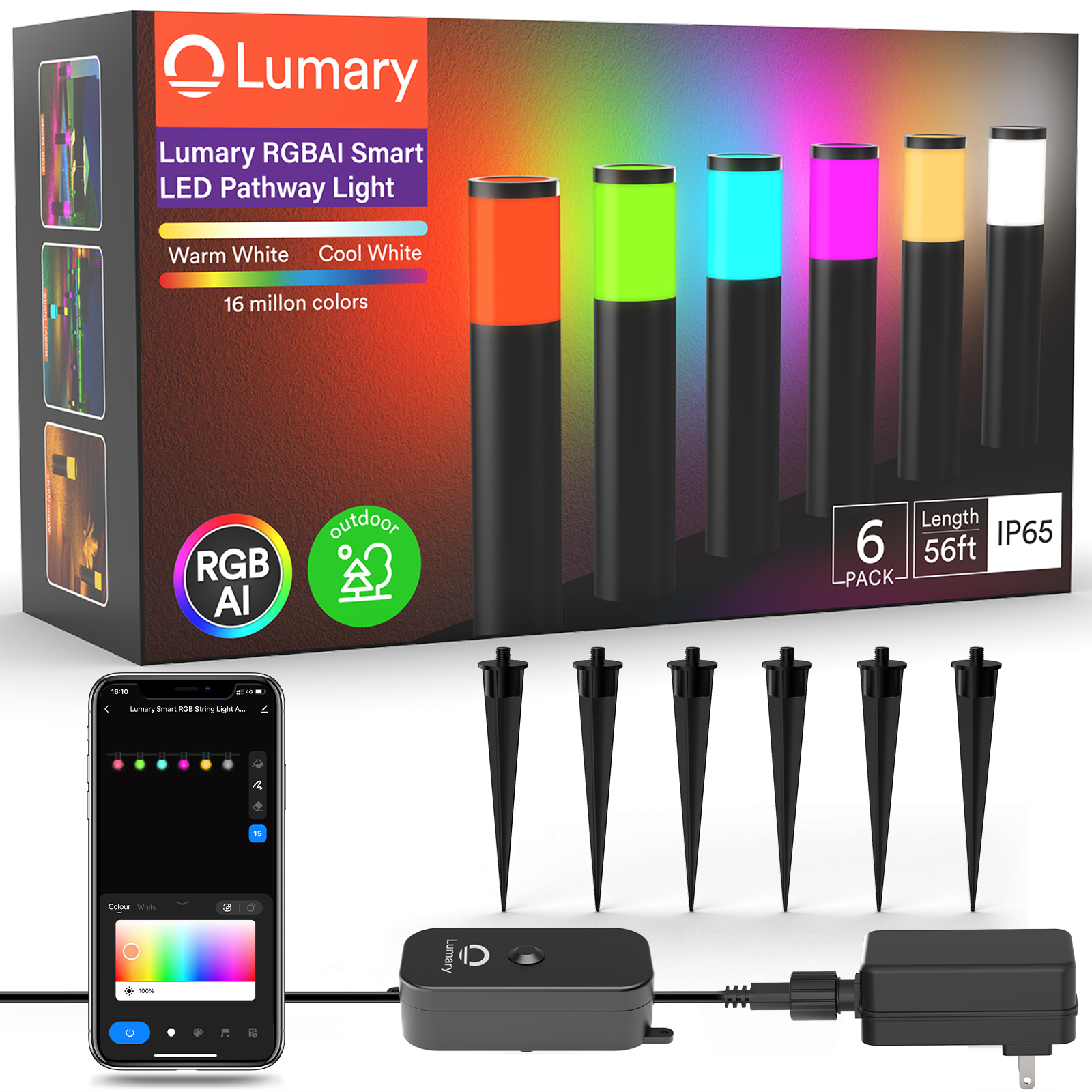 Lumary RGBAI Smart WiFi Pathway Lights - Vibrant Colors, App Control ...