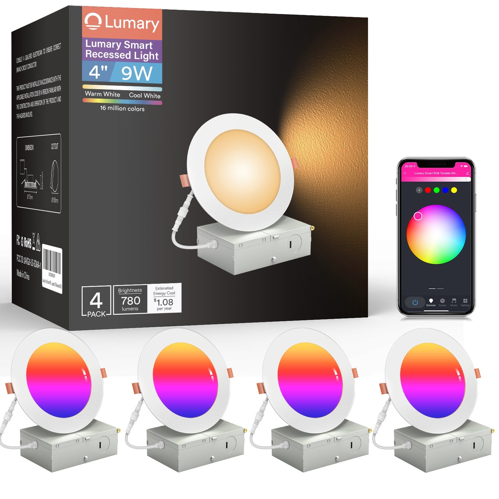 Lumary Smart Recessed Lighting 6 Inch Ultra-Thin RGBCW Dimmable Hue ...