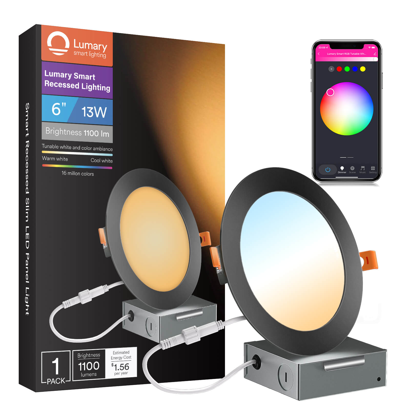 Lumary Smart Recessed Lighting Alexa RGBW Smart Hue Recessed Lights 13W ...