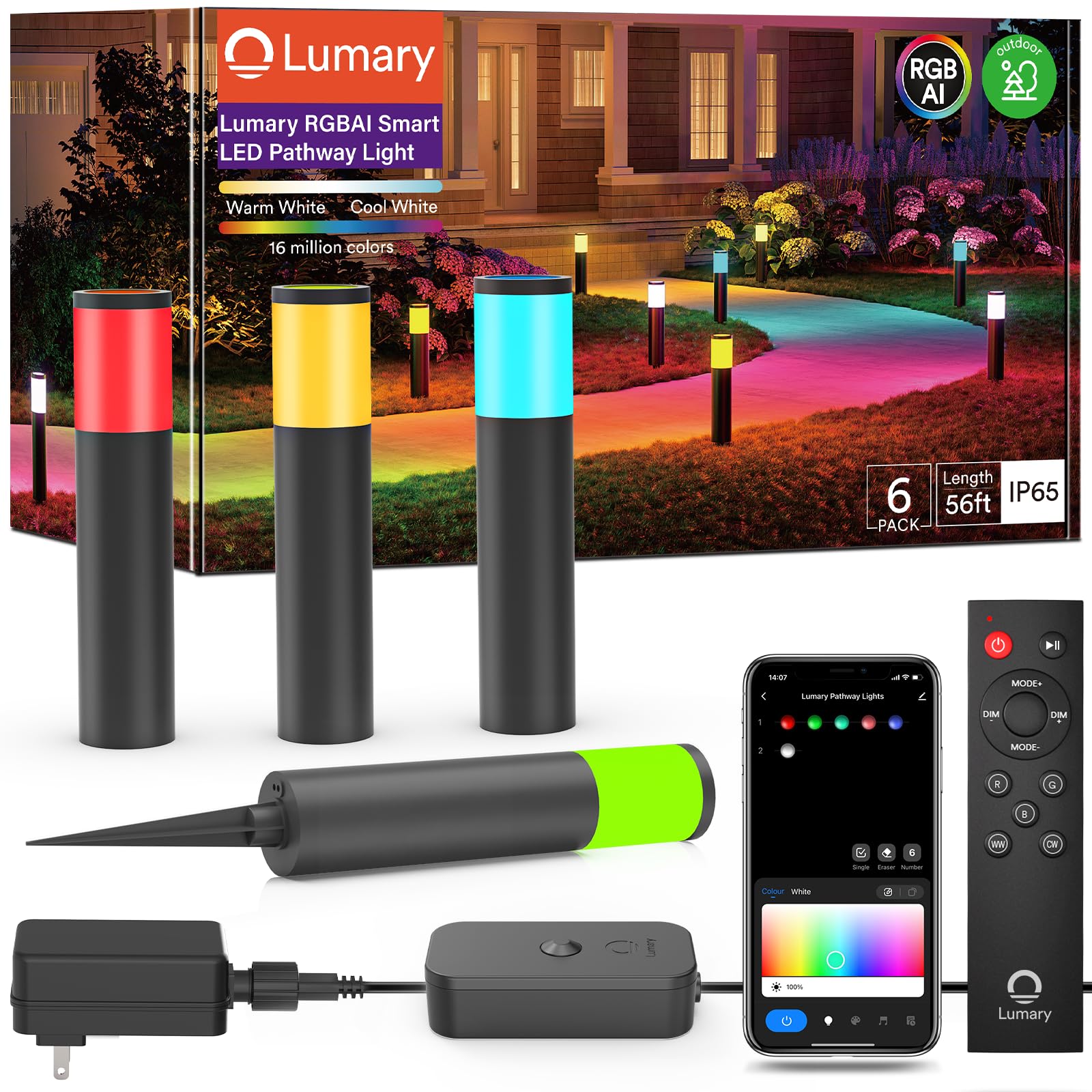 Lumary RGBAI Smart WiFi Pathway Lights - Vibrant Colors, App Control ...