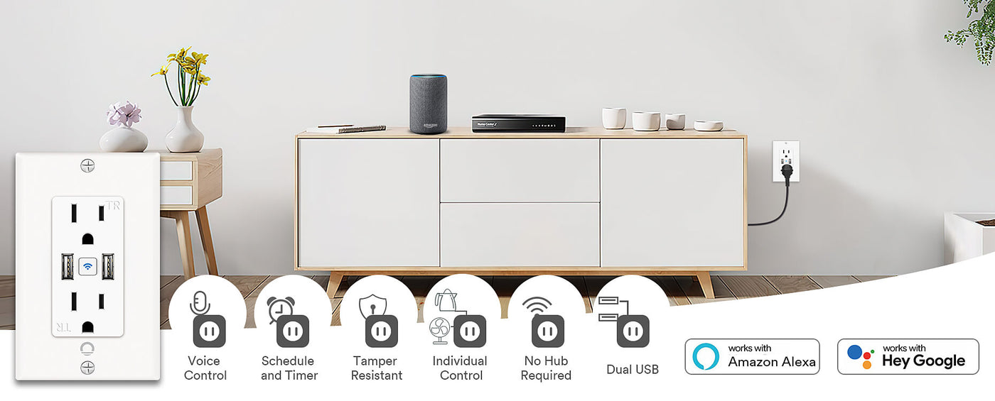 Lumary WiFi Smart USB Outlet in-Wall Receptacle USB Works with Alexa ...