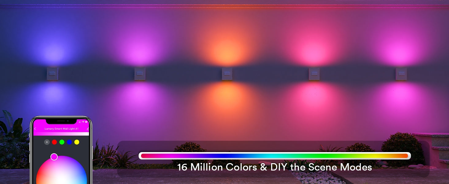 Lumary Smart Wall Sconce Light - Dimmable 18W | Waterproof | 16 Colors