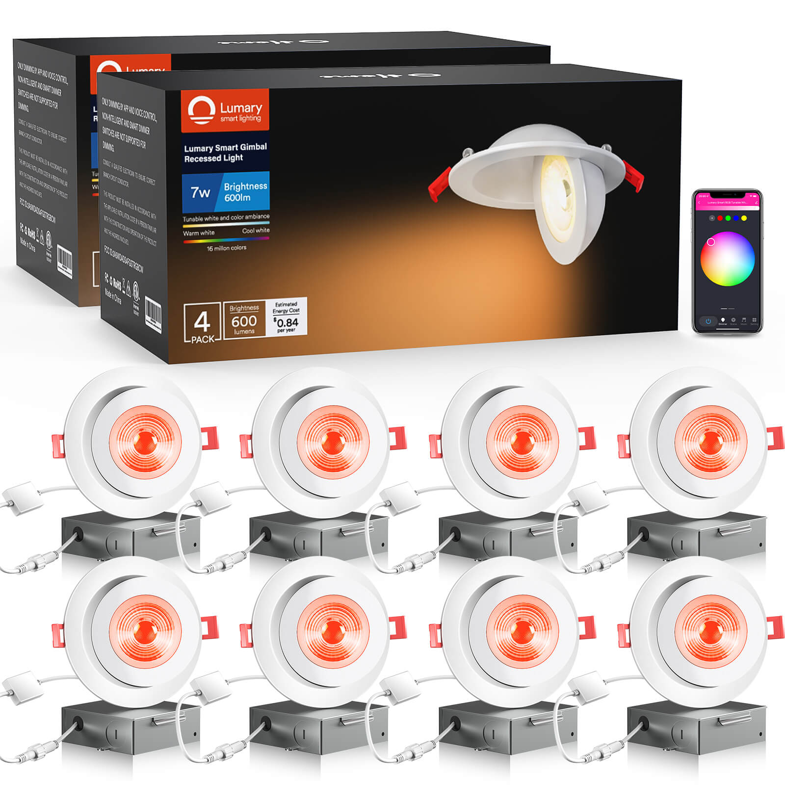 Lumary Smart Gimbal Recessed Lights Adjustable WiFi RGB Gimbal LED ...