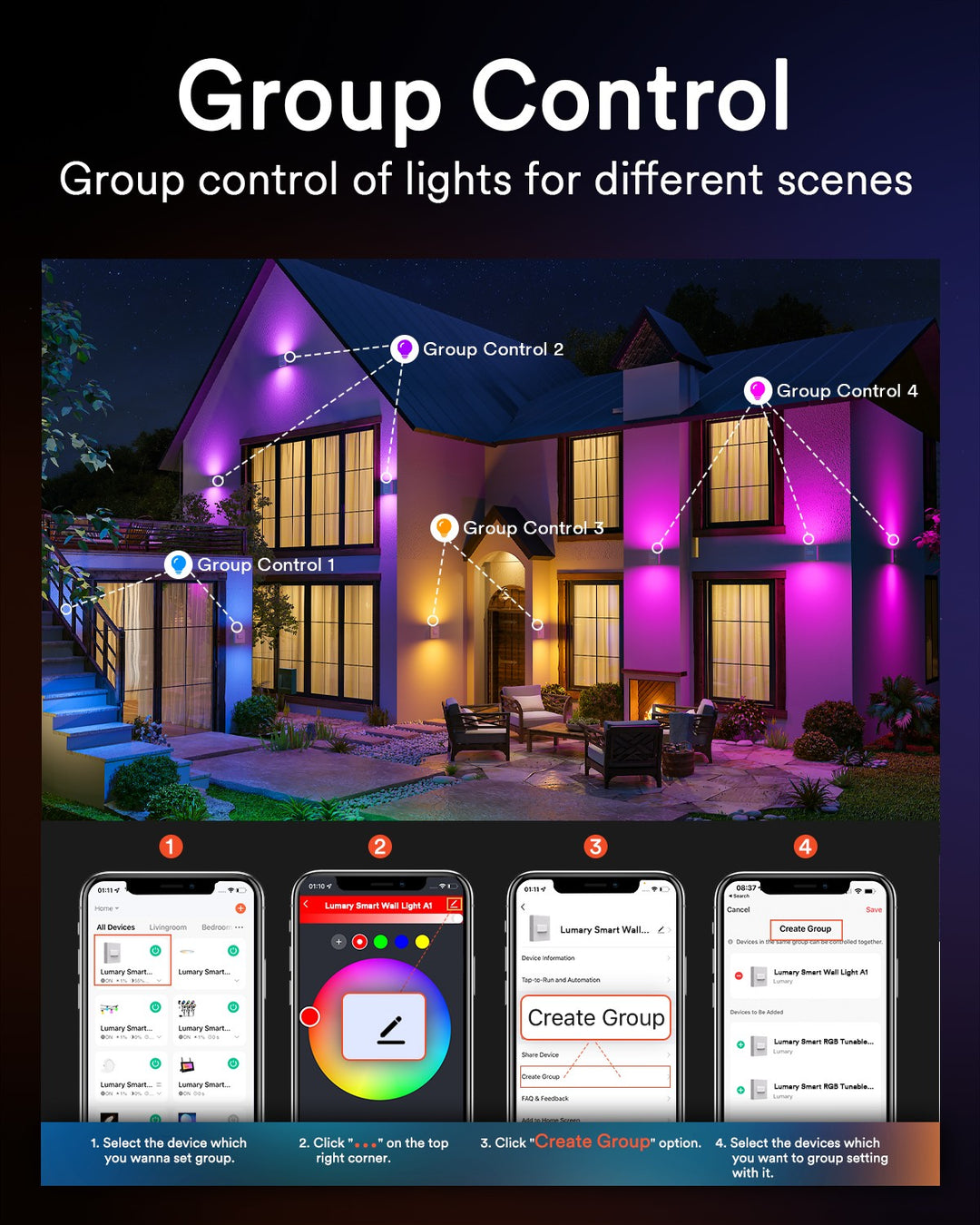 Lumary Smart Wall Sconce Light - Dimmable 18W | Waterproof | 16 Colors