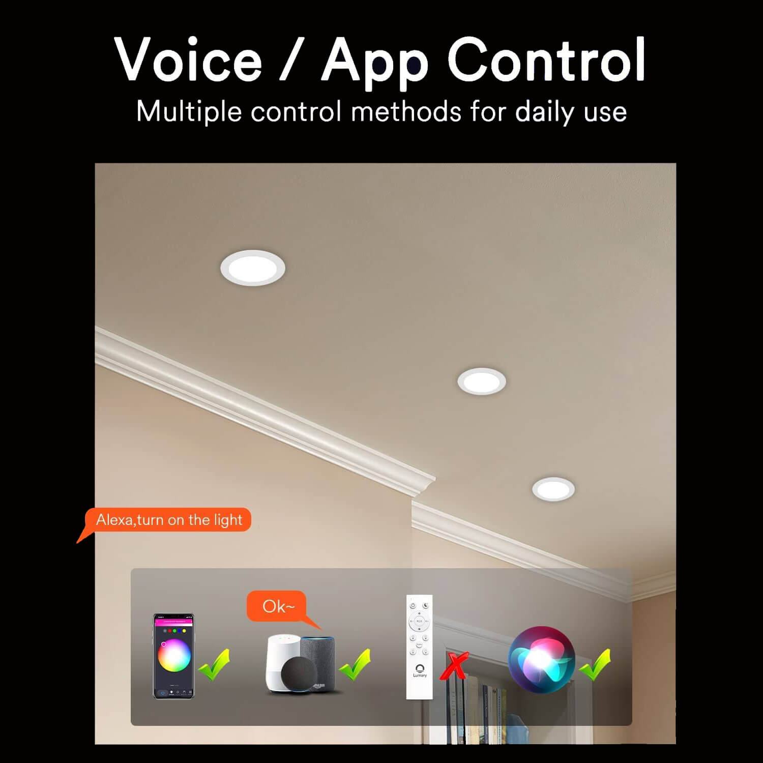 Lumary Ultra-thin Smart Recessed Lighting Alexa 6 inch RGBW Color ...