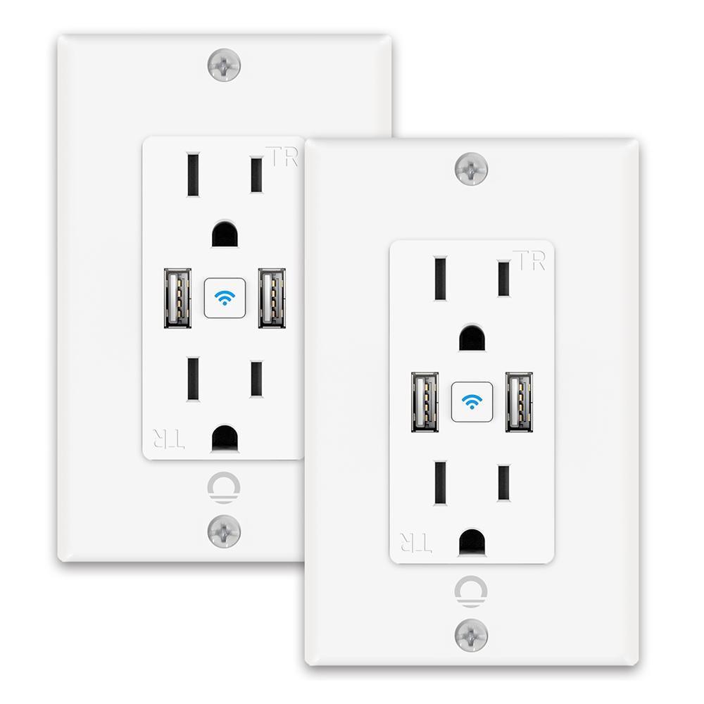 Lumary Smart Wall Outlet with USB Wifi Receptacle with Dual USB Ports 2PCS