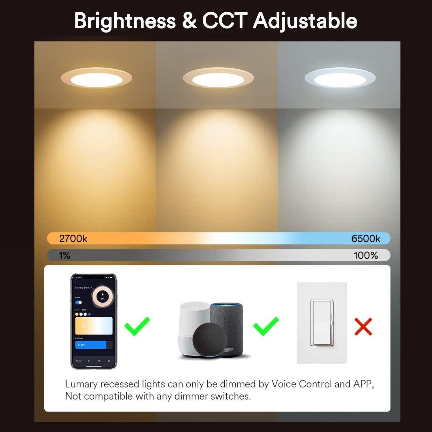 Lumary Smart Recessed Lighting 4inch RGBW WiFi Recessed Canless Lights ...